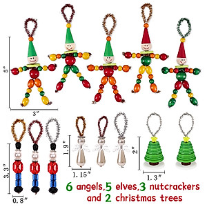 Tieshankao 16PCS Christmas Crafts for Kids - DIY Beads Ornaments Kits Include Nutcracker, Angel, Elf, Tree - Xmas Holiday Toys Gifts Stocking Stuffers Decor Party Decorations Supplies(Need Assembly)