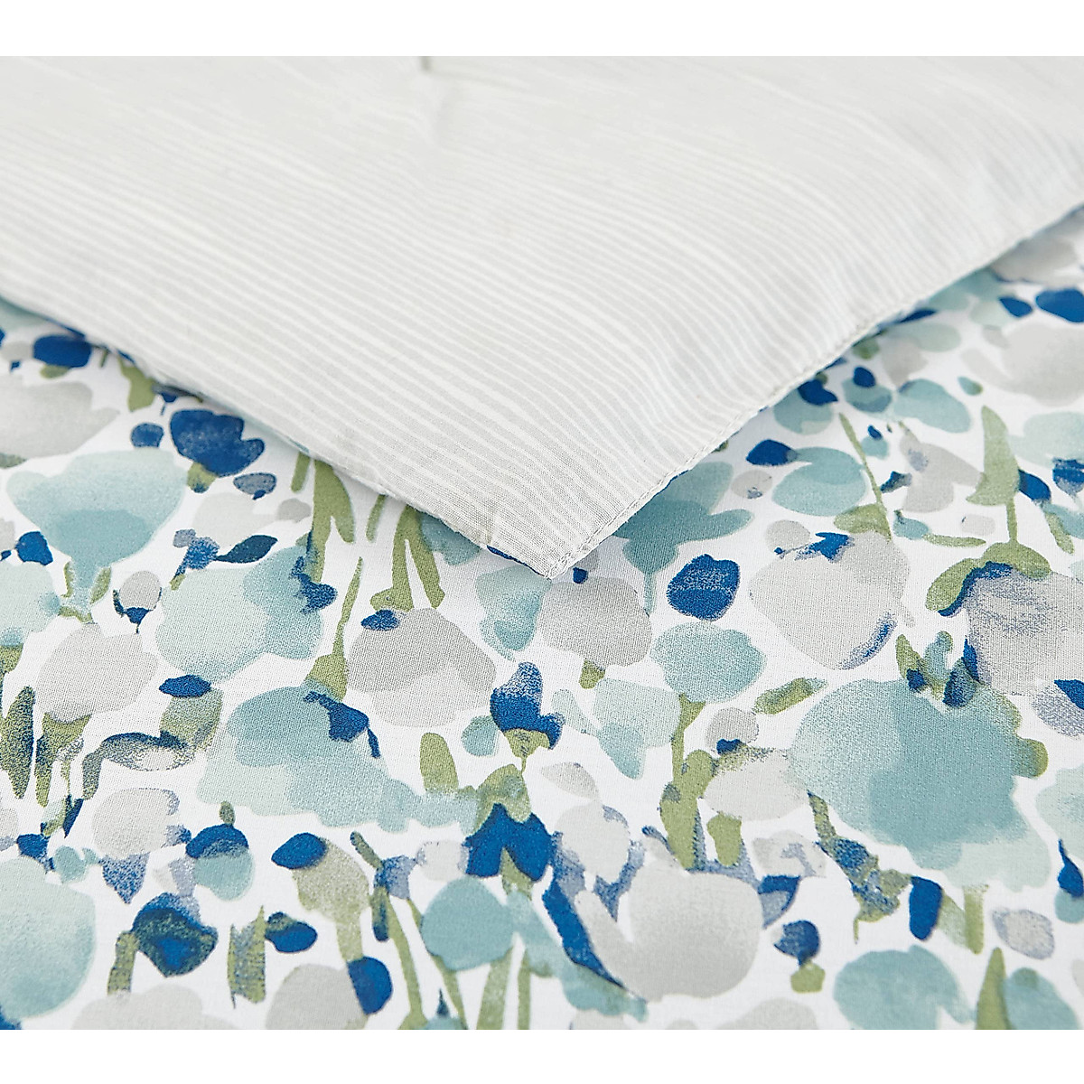 Poppy & Fritz - Queen Duvet Cover Set, Reversible Cotton Bedding with Maching Shams & Zipper Closure, All Season Home Decor (Olivia Blue, Queen)