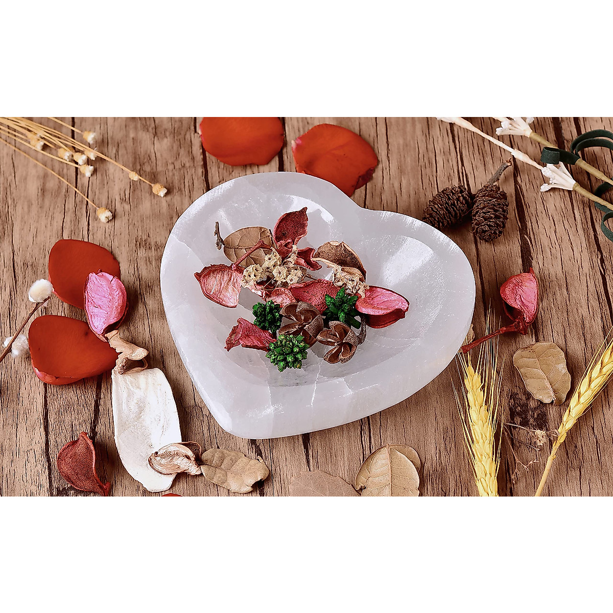 CNYANFEI 5.5” Heart Shaped Selenite Bowl Large White Selenite Crystal Bowl for Jewelry Storage Natural Crystal and Healing Stone Bowl Satin Spar Selenite Charging Bowl Decorative Bowl