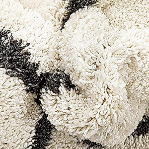 Well Woven Engren Ivory | Thick Nordic Shag | Tribal Diamond Area Rug 5x7 (5'3" x 7'3")