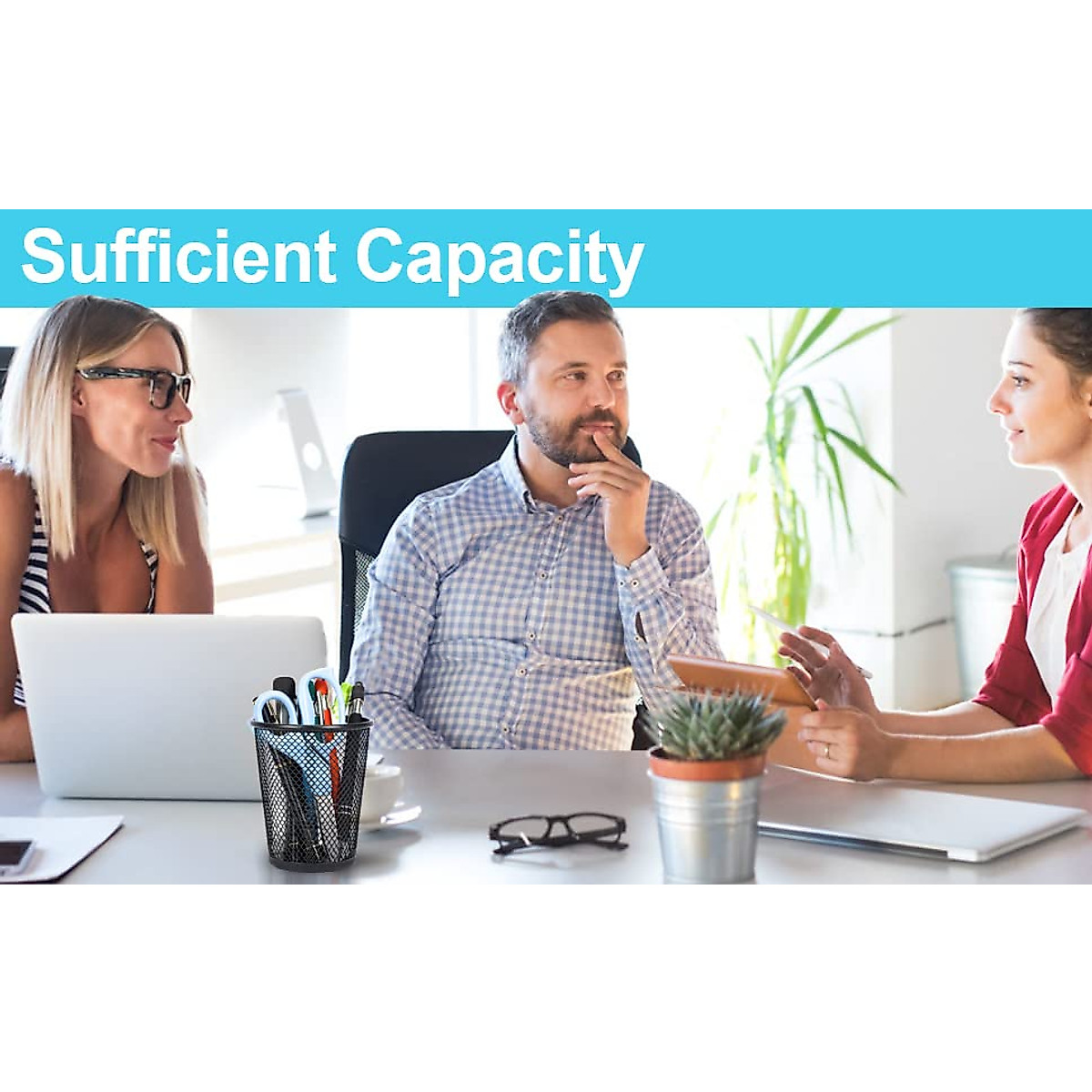 Mesh Pen Holder 4 Pcs for Desk Cute Black Pencil Holder for Desk Accessories and Organizer for Office Home and School Desks - Table Top Cute Desk Accessory