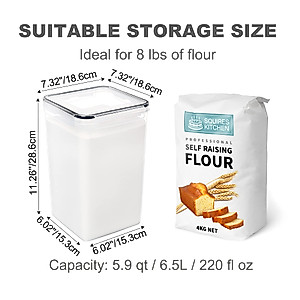 Large Food Storage Containers with Lids Airtight 6.5L / 5.9 quart, for Flour, Sugar, Baking Supply and Dry Food Storage, PANTRYSTAR 2PCS BPA Free Plastic Canisters for Kitchen Pantry Organization