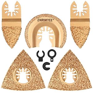Oscillating Tool Blades, Multi Tool Blades Carbide for Grit Grout Removal, 6 Pcs Oscillating Multi Tool Diamond Segment Swing Semi Circle Triangular Finger Grit Grout Mortar Removal Saw Blades