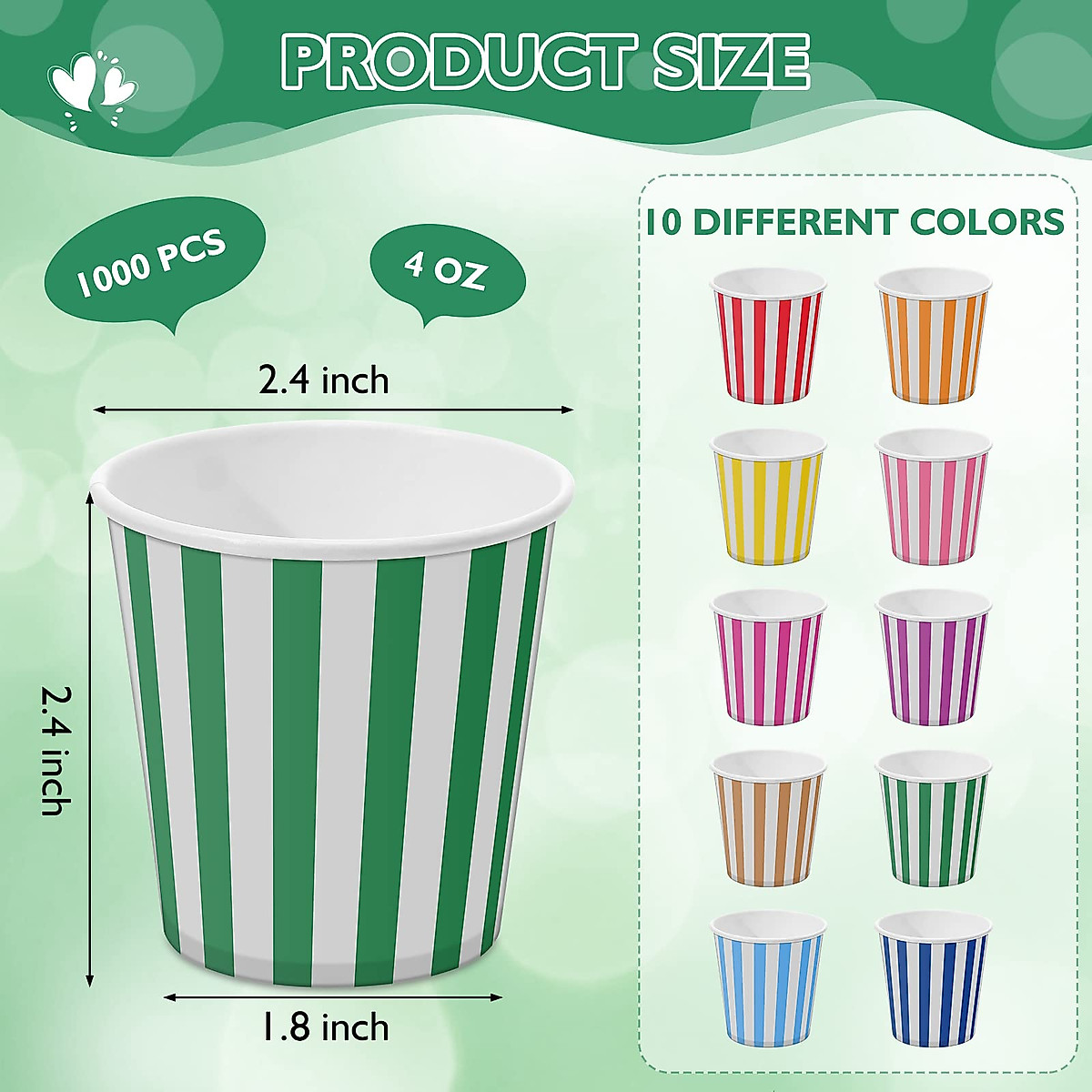 meekoo 1000 Pack 4oz Paper Cups Multicolor Mouthwash Cups Striped Pattern Bathroom Cups Hot Cold Beverage Disposable Cups Small Ice Cream Cups Drinking Cup for Party, Picnic and Event, 10 Colors