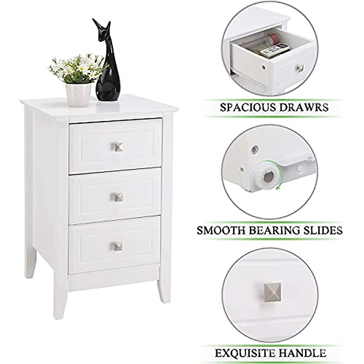 Bonnlo Upgraded White Nightstand with 3 Drawers, Modern Night Stands for Bedrooms Set of 2, Wooden Bed Side Table/Night Stand for Small Spaces, College Dorm, Kids’ Room, Living Room, 23.6in H