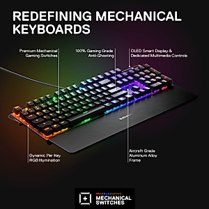 SteelSeries Apex 7 Mechanical Gaming Keyboard – OLED Smart Display – USB Passthrough and Media Controls – Tactile and Quiet – RGB Backlit (Brown Switch) with PRISMCAPS-Double Shot Keycaps