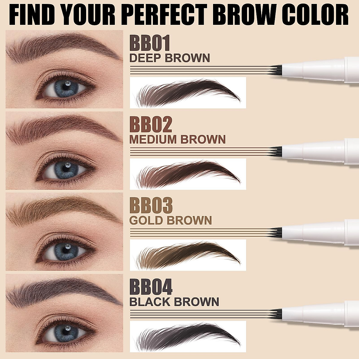FOCALLURE FLUFFMAX TINTED Liquid Eyebrow Pen, Eyebrow Microblading Pen with a Micro-Fork Tip Applicator, Long-Lasting, Smudge-Proof, Creates Natural Looking Brows, GOLD BROWN