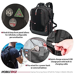 Core Gaming Laptop Backpack From Mobile Edge Core Gaming, 17.3 Inch, External USB 3.0 Quick-Charge Port w/Built-in Charging Cable, Patch Panel - Black w/Red Trim - MECGBPV1
