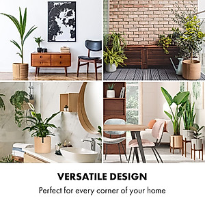 Fox & Fern Flower Pot, 12 Inch Plant Pots Indoor, 12 Inch Planters for Indoor Plants, 12 Inch Pots for Plants - 3D Line Texture - Polystone - Including Drainage Plug – Sand Finish - 12 Inch Planter