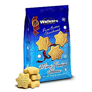Walker's Shortbread Hanukkah Mini Festive Stars Holiday Cookies, Pure Butter Shortbread Cookies, 4.4 Oz Bag (Pack of 12)