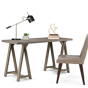 SIMPLIHOME Sawhorse SOLID WOOD Modern Industrial 56 inch Wide Home Office Desk, Writing Table, Workstation, Study Table Furniture in Distressed Grey