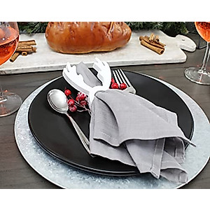 AuldHome Christmas Reindeer Napkin Rings (Set of 4, White); Wooden Holiday Napkin Holder Rings