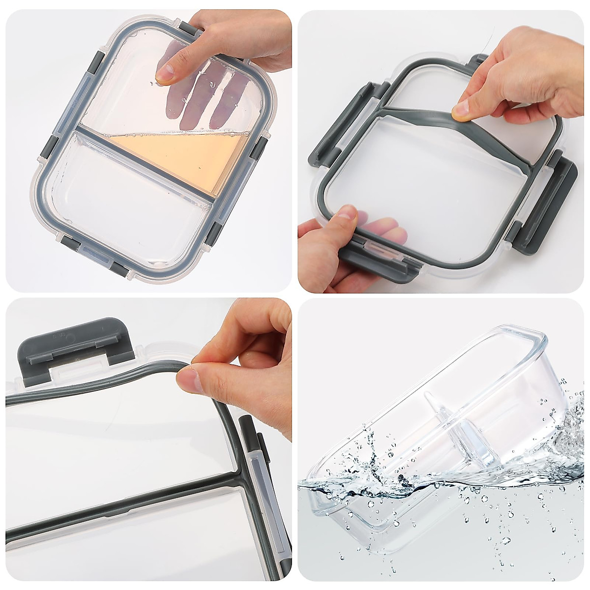 Moretoes 8pack Glass Meal Prep Containers, Glass Food Storage Container with Lid, Glass Lunch Containers with Compartments Leak-proof, for Microwave, Oven, Freezer, Dishwasher