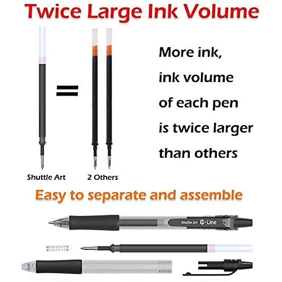 Black Gel Pens, 70 Pack Shuttle Art Retractable Medium Point Rollerball Gel Ink Pens Smooth Writing with Comfortable Grip for Office School Home Work