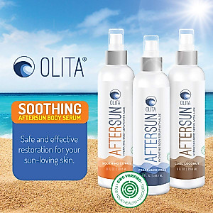 Olita AfterSun Body Serum - Fragrance Free - 8 oz - Hydrating Body Oil with Aloe Vera - All-Natural with Vitamin E - Cooling Sunburn Relief