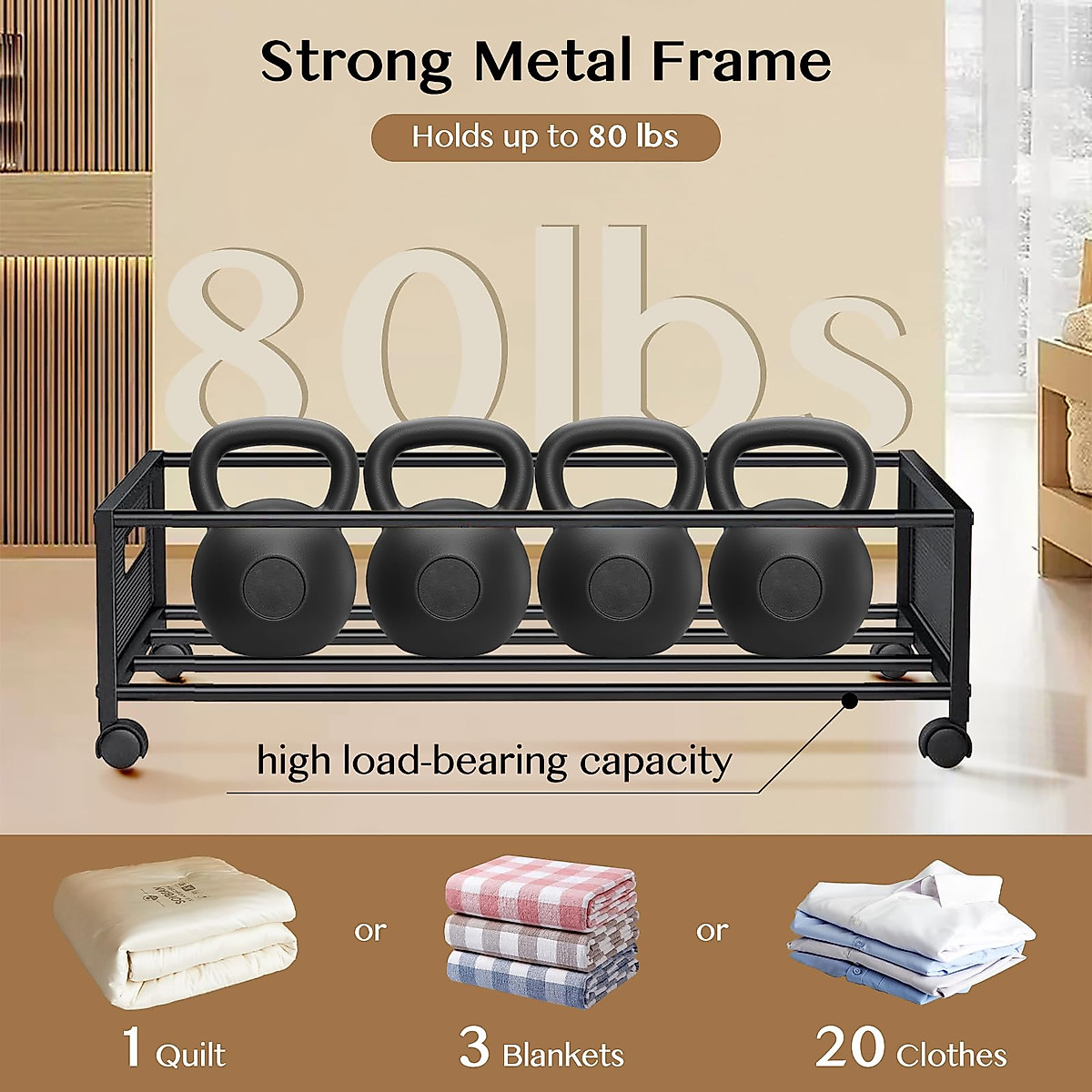 Futego Under Bed Storage with Wheels,2 Pack Under bed Storage Containers with Clear Lids,Rolling Underbed Organizer Drawer Bins with Sturdy Handles for Bedroom Closet Clothes Shoes Toys Books Blankets