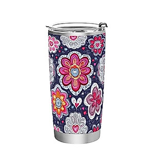 sanluoli Grayish-pink Colored Flowers Stainless Steel drinking cups with Straw Leak Resistant Flip coffee travel mug 20oz for outdoor simply insulated tumbler 20 OZ