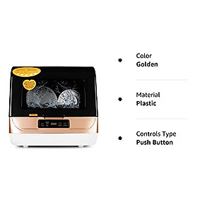 HAIMIM Portable Countertop Dishwasher,4 Washing Programs, Air-Dry Function and LED Light for Small Apartments, Dorms and RVs (Golden)