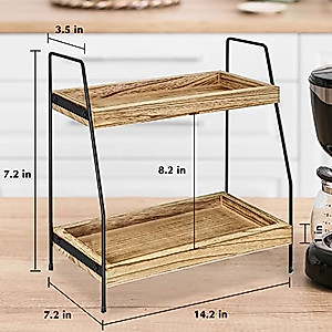Countertop Coffee Station Organizer, Wood Coffee Bar Accessories Organizer for Coffee Bar Decor, Coffee K Cup Pods Holder Condiment Organizer, 2 Tier Countertop Organizer Shelf for Bathroom Kitchen