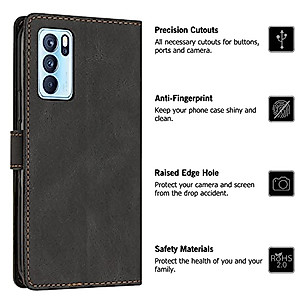Smartphone Flip Cases Compatible with Oppo Reno 6Pro 5G Case, Reno 6Pro 5G Wallet Case Slim PU Leather Phone Case Flip Folio Leather Case Card Holders Shockproof Protective Case with Wrist Strap Flip