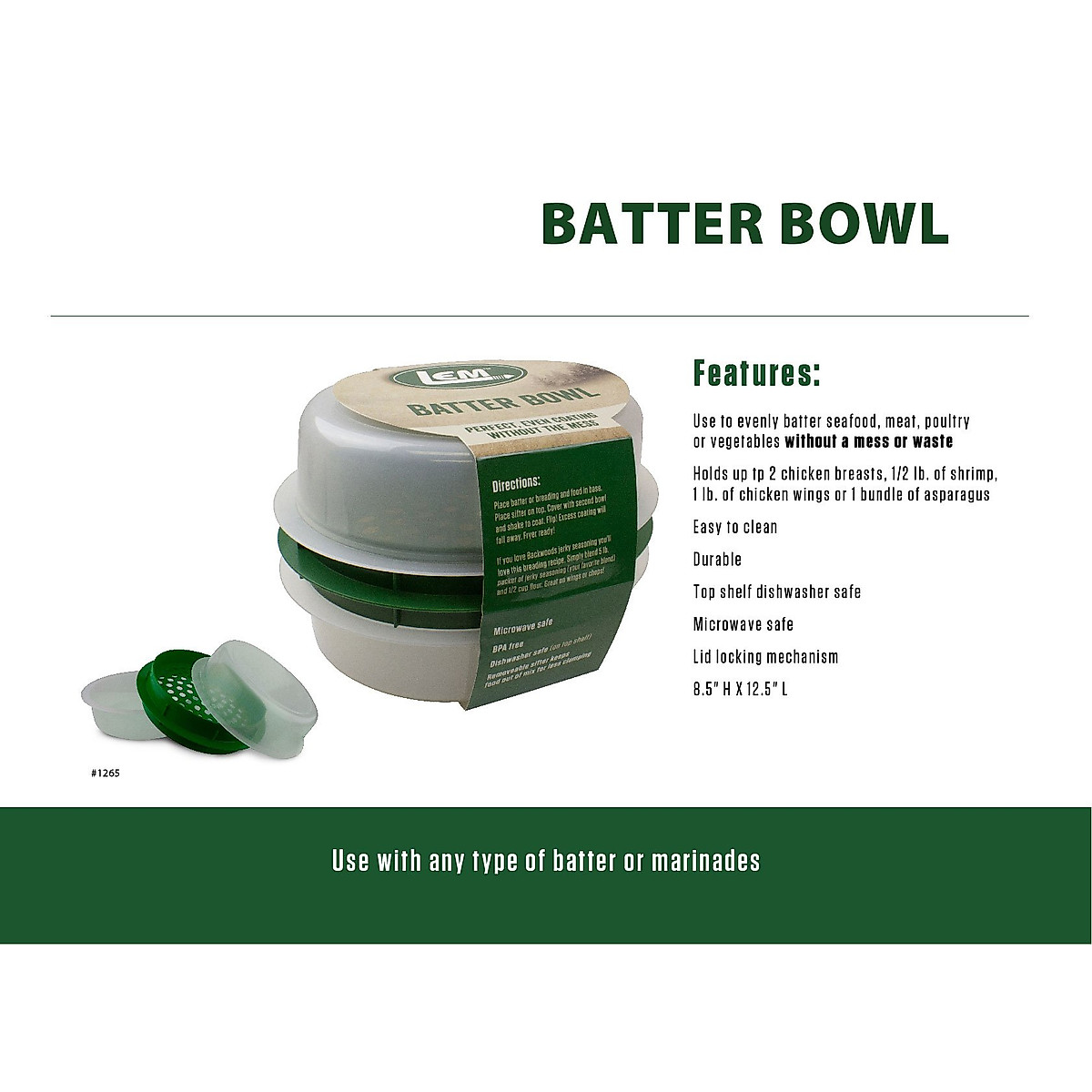 LEM Products 1265 Plastic Batter Bowl, 1 pounds, Green