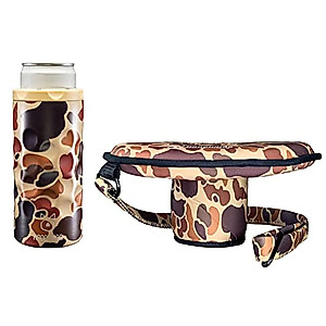 Hooch|Hog Old School Camo Slim Can Cooler for 12 oz. Skinny Cans + Old School Camo Floating Drink Holder