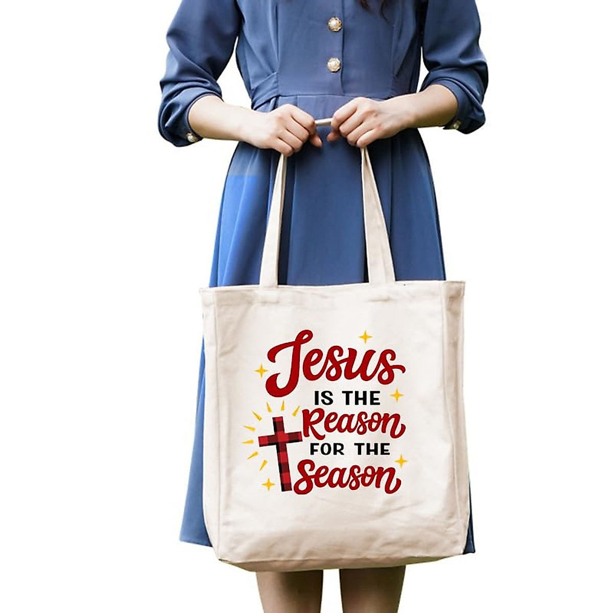 Jesus Is The Reason For The Season Christmas Canvas Tote Bag for Women & Men Reusable Grocery Shopping Bag For Christmas Gift
