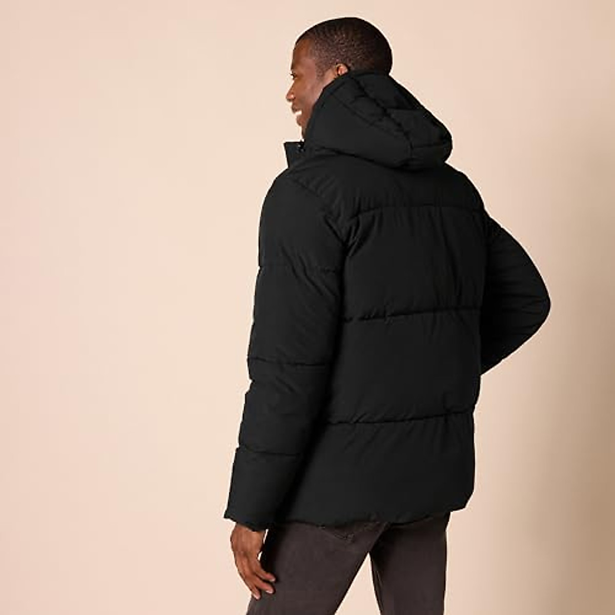 Amazon Essentials Men's Mid-Length Hooded Puffer Coat (Available in Big & Tall), Black, X-Large