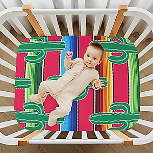 Fitted Crib Sheet for Boys Girls, Green Cacti Jersey Knit Baby Sheet for Standard Crib and Toddler Bed Mattresses, Cozy Soft Breathable, 28 x 52 in