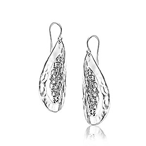 925 Sterling Silver Earrings Large Drop Shape Lace, Oxidized, Stylish, Hypoallergenic, Nickel and Lead-free, Artisan Handcrafted Designer Collection, French Wire Back, Made In Israel, Gift For Her