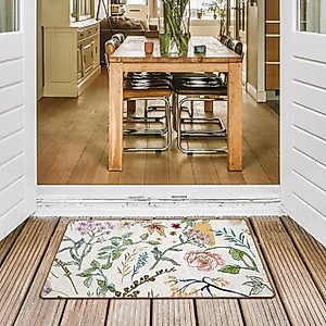 ETYZE Boho Welcome Mat Front Door Mat, Vintage Floral Kitchen Mat, Rustic Rubber Backing Entrance Seasonal Outdoor Indoor Doormat, 30x17 Inch