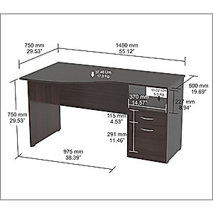 Inval America Curved Top Desk, Espresso-Wenge/Silver