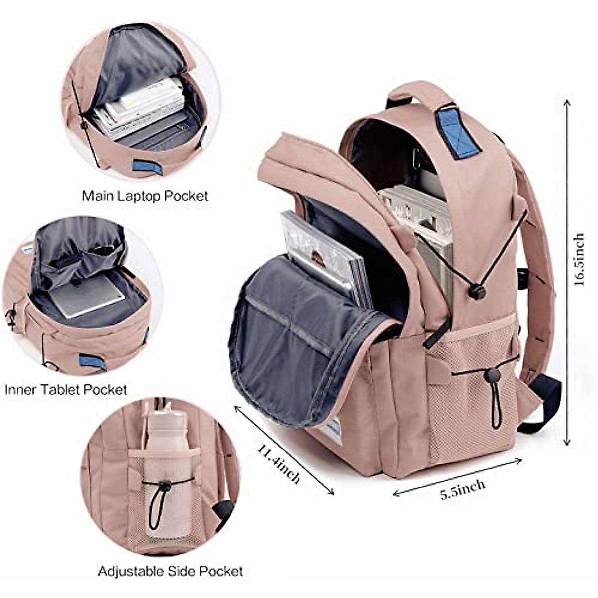 Victoriatourist Casual Daypack College Laptop Backpack for Men Women Water Resistant Stylish Bookbag Lightweight Travel Bag Hiking Backpacks with Anti Theft Pocket Fits 14-15 Inch Computer(Pink)