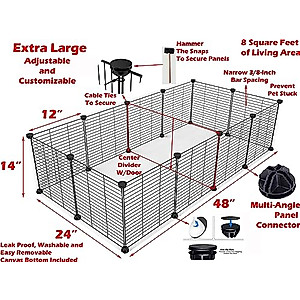 48" Extra Large Guinea Pig Dwarf Rabbit Habitat Yard Hamster Turtle Critters Cage Center Divider with Door Mice Bunny Hedgehog Enclosure with Waterproof Bottom Canvas
