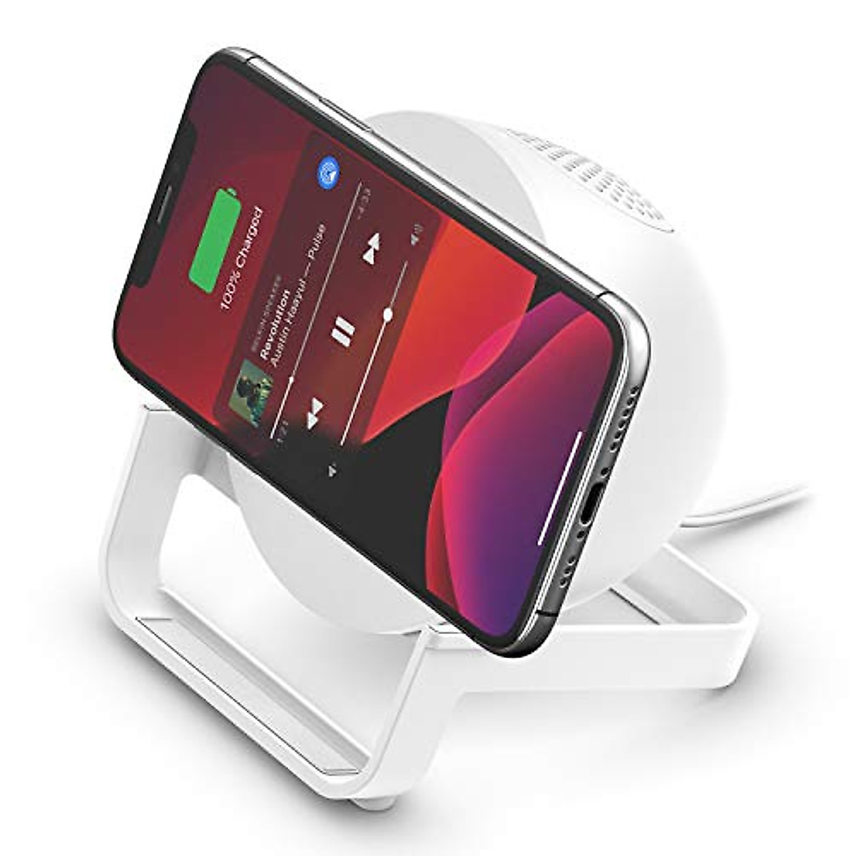 Belkin Quick Charge Wireless Charger + Bluetooth Speaker - Qi-Certified Charger Stand for iPhone, Samsung Galaxy & More - Charge While Listening to Music, Streaming Videos, & Video Calling - White