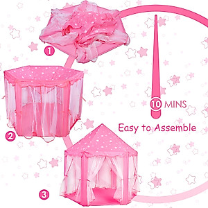 ALPRANG Princess Castle Play Tent Girls Tents Indoor Playhouses with Star Lights Girls Boys Toys for Indoor Outdoor Games Large Size Pink 55'' X 54'' (DxH) (PT-01)