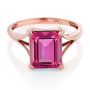 Gem Stone King 14K Rose Gold 10X8mm Emerald Cut Gemstone Birthstone Engagement Ring | Wedding Engagement Anniversary Promise Ring | Rose Gold Ring For Women