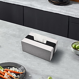 Tissue Box Cover, New PU Leather Kleenex Box Covers Rectangular Tissue Holder for Home/Office/Car Decoration 9.84"X5.59"X4.13" - Elegant Black&White