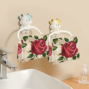 senya 6 Pack Dish Cloths Dish Towels Red Roses Flowers Reusable Kitchen Hand Towels