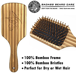 Badass Beard Care Wood Bristle Beard Brush For Men - Anti-static, 100% Bamboo & Light Weight