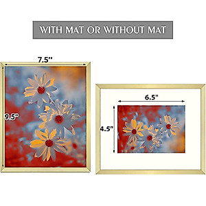 Golden State Art, Gold 8x10 Picture Frame Aluminum Displays Photos 5x7 with Mat or 8 x 10 inch Without Mat Shatter-Resistant Glass Table Top Display and Wall Mounting Photo Frame (6 Pack)