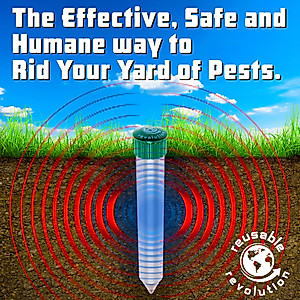 4 Pack Sonic Mole Chaser - Battery Operated Pest Repeller Stake, Scares Away Moles, Voles, Gophers and Rats by GreenLighting (Metal & Green)