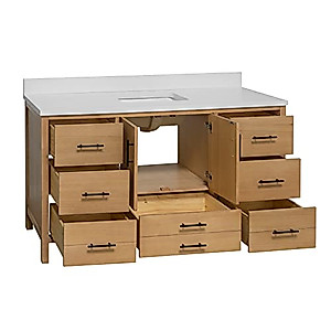 Kitchen Bath Collection California 60-inch Single Bathroom Vanity (Matte White/Blonde): Includes Blonde Cabinet with Matte White Countertop and White Ceramic Sink