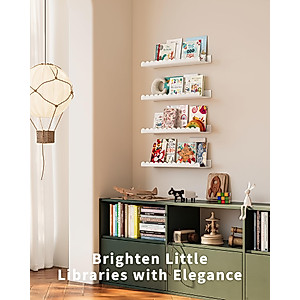 G&W Gruwald 4 Pack White 15.7 Inches Acrylic Book Shelf for Kids Room, Floating Kids Book Shelves for Wall, Nursery Book Shelves, Magazine Rack, Picture Ledge (White, 15.7)