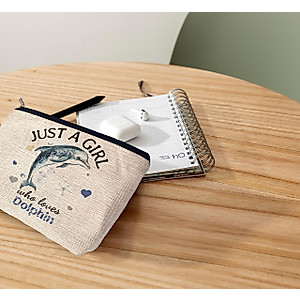 Dolphin Gifts,Just a Girl Who Loves Dolphin Dolphins Cosmetic Bag,Dolphin Gifts for Women,Blue Watercolor Dolphin Decorative Women's Makeup Bag Zipper Pouch Travel Toiletry,Gifts for Dolphin Lovers