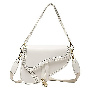 Women Saddle Shoulder Bag Leather Shoulder Bag Knit Underarm Crossbody Bag Vintage Satchel Handbags