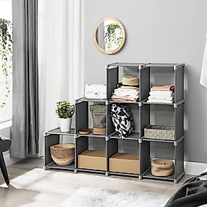 SONGMICS 9-Cube DIY Storage Shelves, Open Bookshelf, Closet Organizer Rack, Non-Woven Fabric Cabinet, Gray ULSN45GY