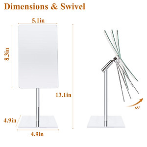 GURUN Frameless Rectangle Tabletop Vanity Mirror Single Side Adjustable Easy Positioning 5X Magnification 304 Stainless Steel Chrome Finish 2234（Chrome,5X