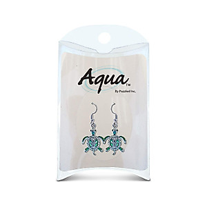 Puzzled Green Sea Turtle Sparkling Earrings - Cute Silver Fish Hook Dangle Earrings Plated in Silver Color with Zinc Alloy Dangling Charm Sparkly Pendant, Elegant Silver Earrings