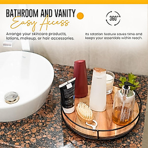 DECORSTATION Wooden Lazy Susan Organizer, 12.5 Inches - Round Lazy Susan for Table, Artistic Acacia Wood with Sturdy Black Steel Bar - 360 Degree Smooth Rotating – Suitable for Countertops & Cabinets